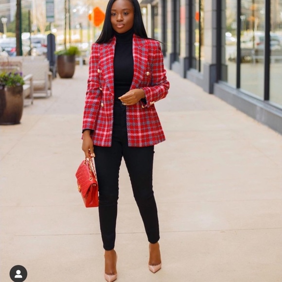 Zara | Jackets & Coats | Zara Double Breasted Red Plaid Blazer | Poshmark